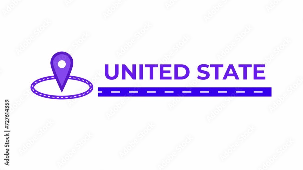 United State name with location icon animation. Alpha matte with ...