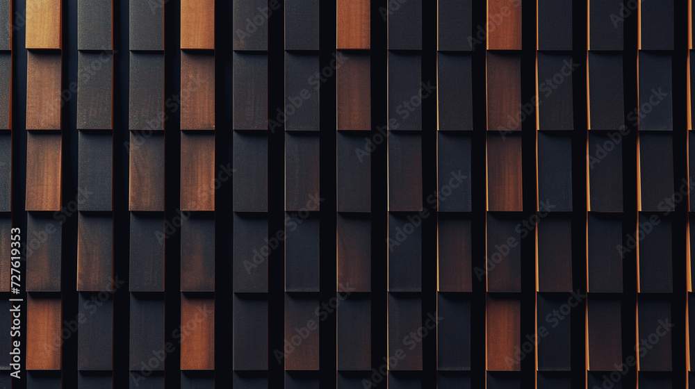 Vertical dark slats - modern acoustic panel - play of shadows on a ...