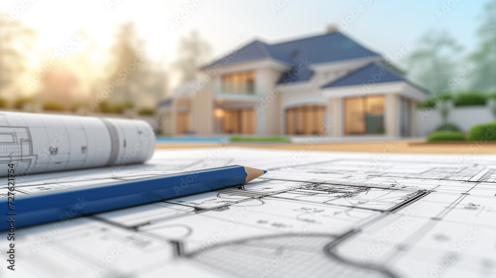 Poster, Foto Immobilien Konzept - Bauzeichnung, Grundriss ...