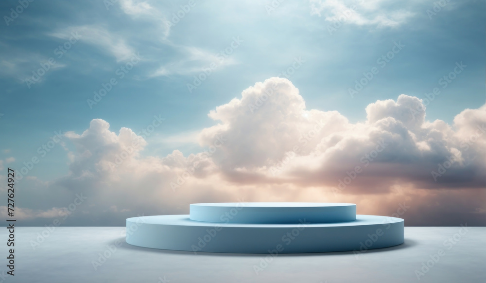 Fotka „Cloud background podium blue 3d product sky white display ...