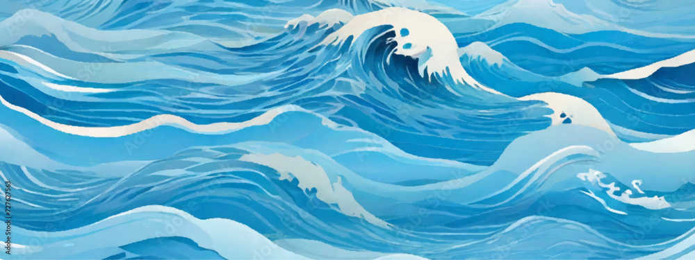 Vector ocean wave line blue and white background. Ocean sea art with ...