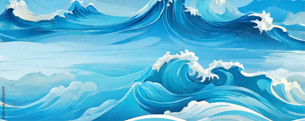 Vector ocean wave line blue and white background. Ocean sea art with ...