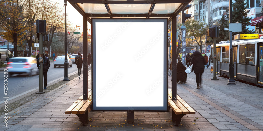 empty blackboard advertising on a bus stop,for advertising mockups and ...