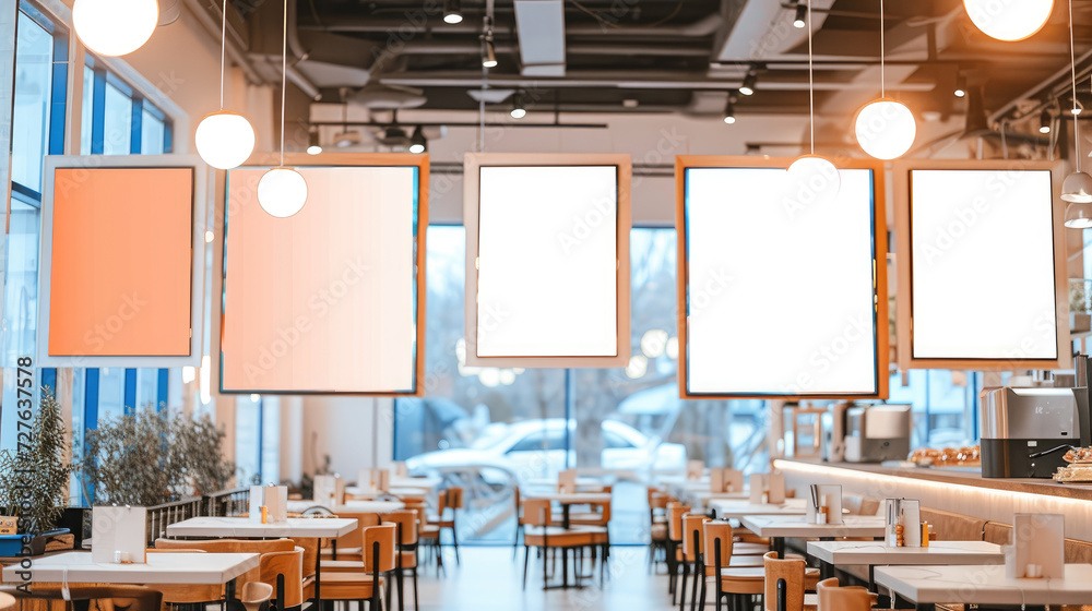 a restaurant with big screen banners,Mock up screen display Restaurant ...