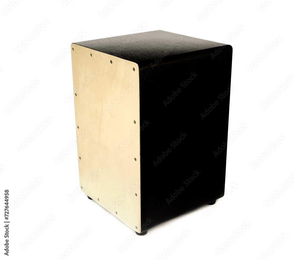 Cajon drum, black rectangular box, wood pattern, is a type of musical ...