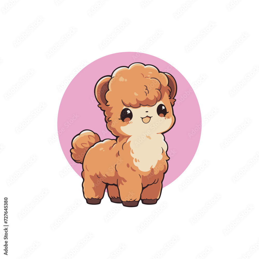 alpaca animal chibi cartoon style isolated plain background, vector ...