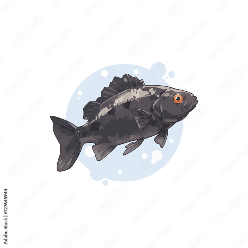 black sea bass fish animal chibi cartoon style isolated plain ...