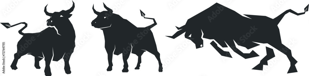 Bull images set. Bull logo designs set, Stylized silhouettes of ...