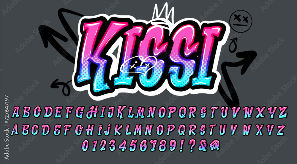 Graffiti alphabet pink blue color Stock Vector | Adobe Stock
