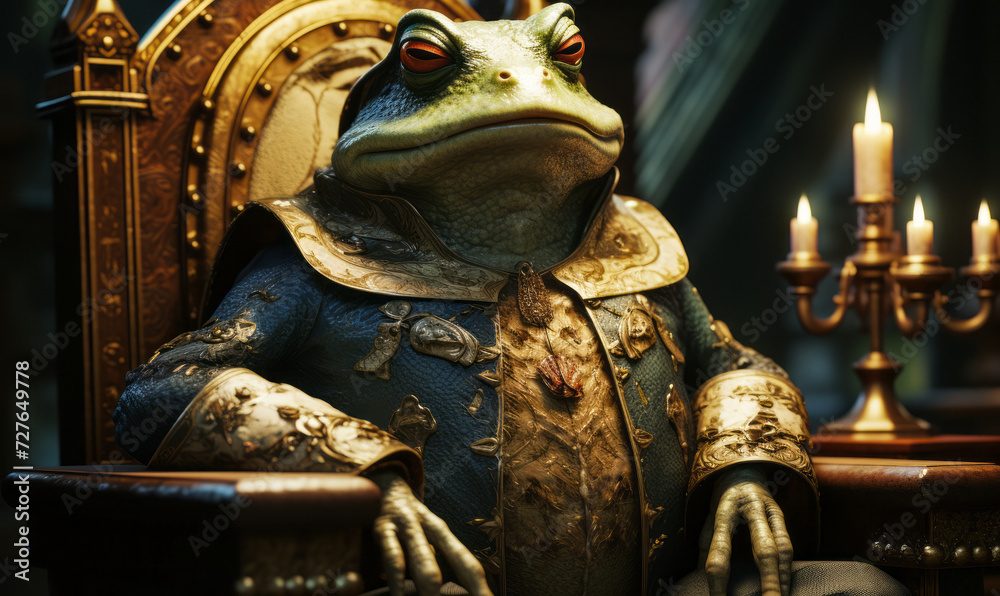 Regal Frog King Sitting on a Golden Throne, a Whimsical Concept ...