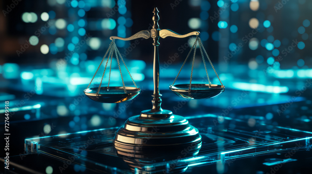 Scales of justice in a futuristic cyber world, symbolizing law, order ...