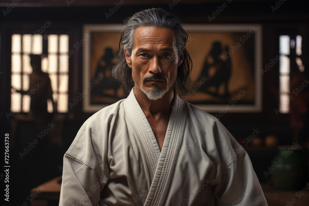 Japanese mature martial art sensei master in traditional dojo ...