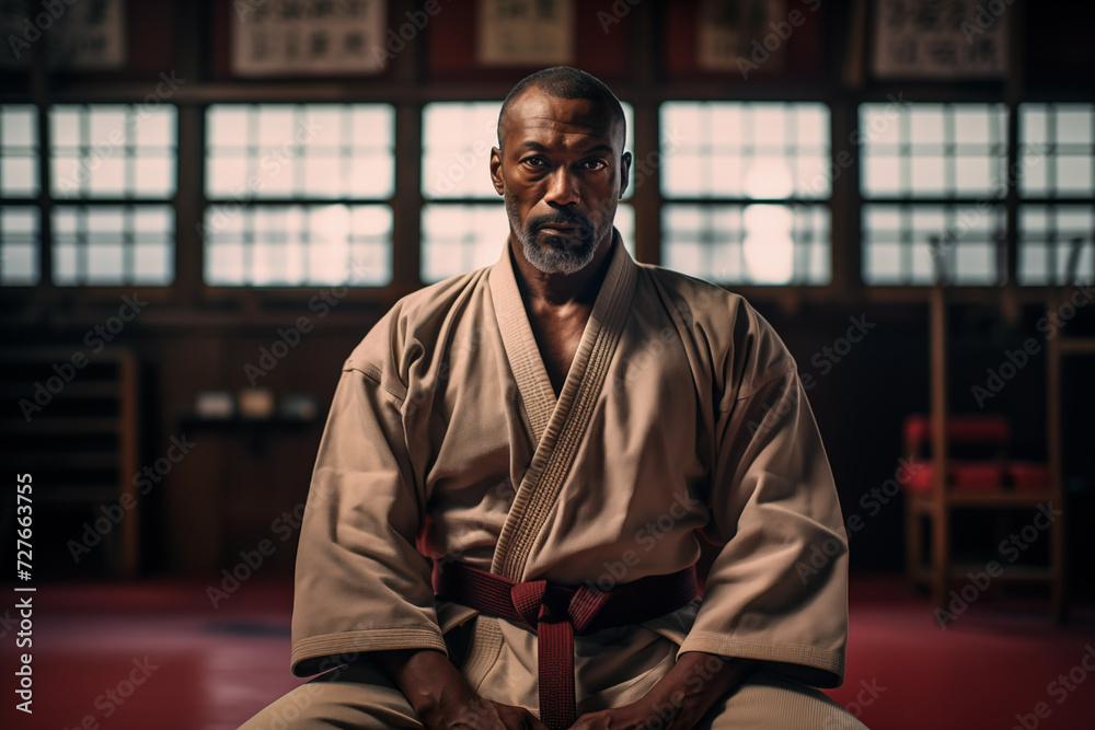 Mature martial art sensei master in traditional dojo. Generative AI ...