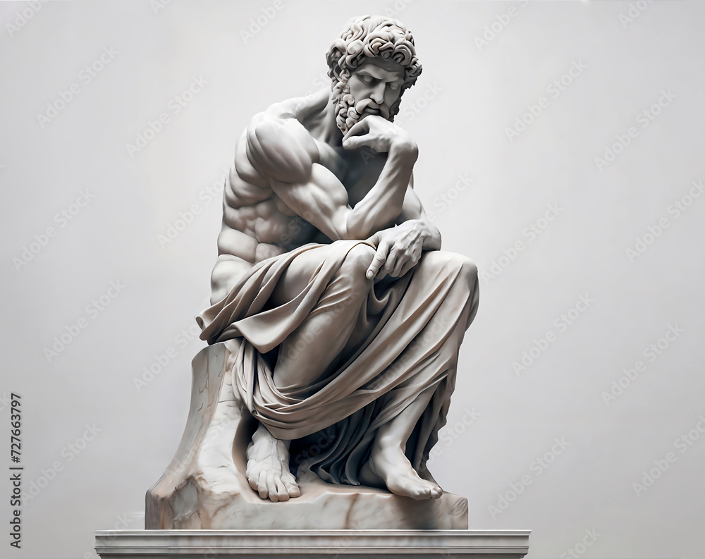 Marble statue of an ancient greek philosopher thinking. Digital art ...