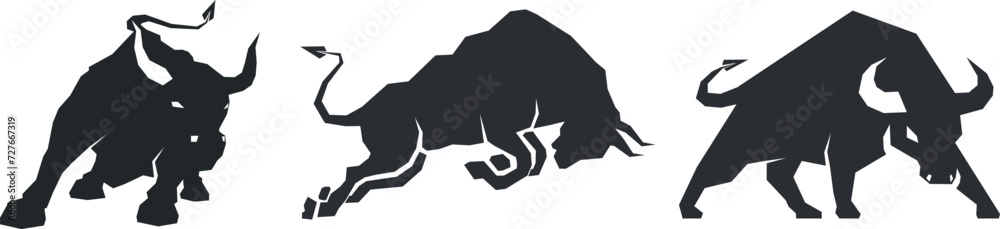 Bull images set. Bull logo designs set, Stylized silhouettes of ...