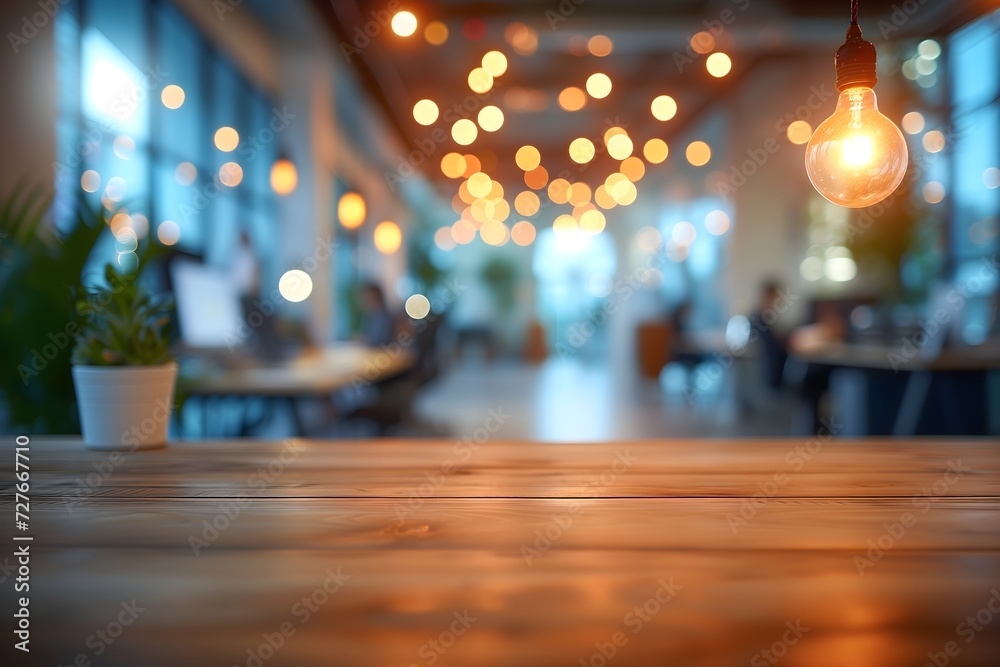 Blurred individuals in casual attire populate a lively business office ...