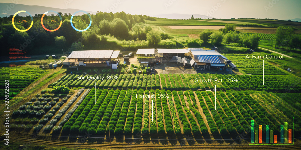 Aerial view of smart data analysis farm dashboard technology ...
