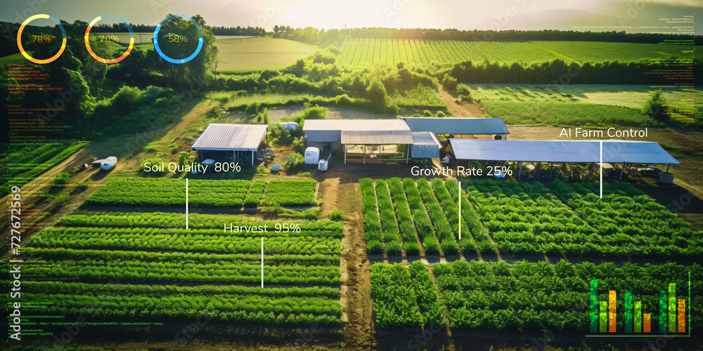 Aerial view of smart data analysis farm dashboard technology ...