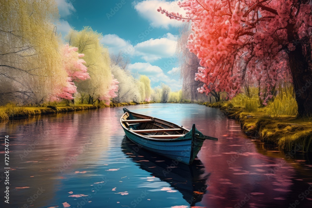 Where the whispers of spring meet the gentle lull of the lake Stock ...