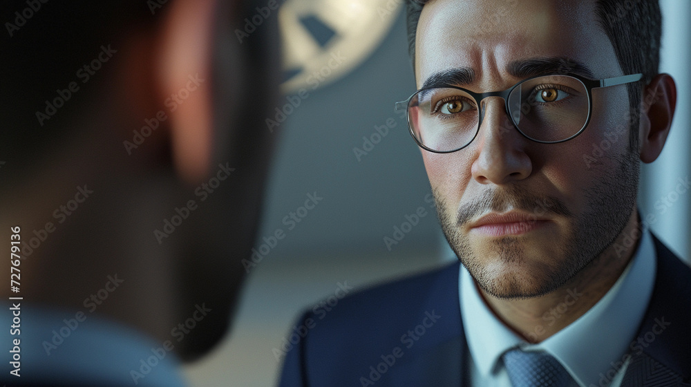 job candidate and interviewer, detailed facial expressions of ...