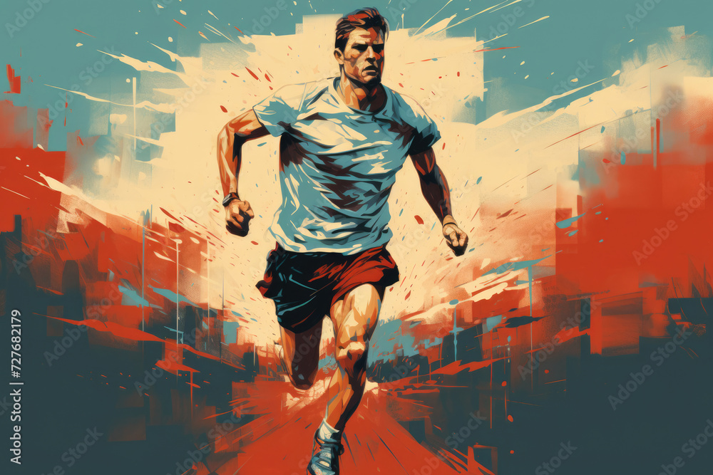 Runner male athlete in grunge vintage style drawing Stock Illustration ...