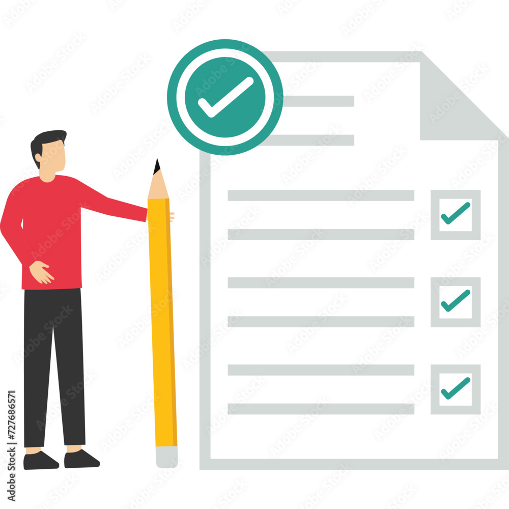 complete tasks or work concept, finish work check mark, Businessman ...