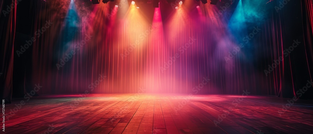 Stage Lights on Empty Stage illuminated by spotlights. An empty stage ...