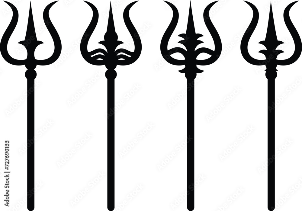 lord Shiva Trishul Trident Vector Illustration Set of 4, Sacred Trishul ...
