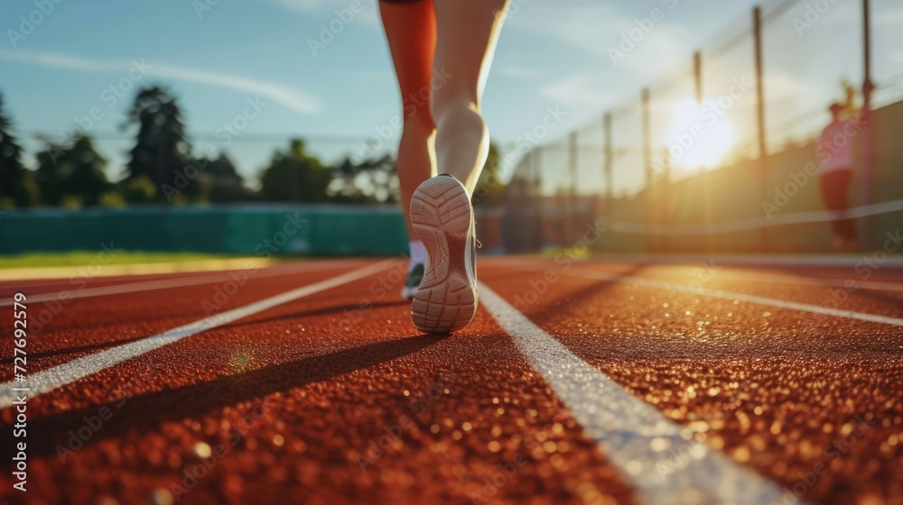 Athlete legs close up at sport stadium. Female runner prepare for jog ...
