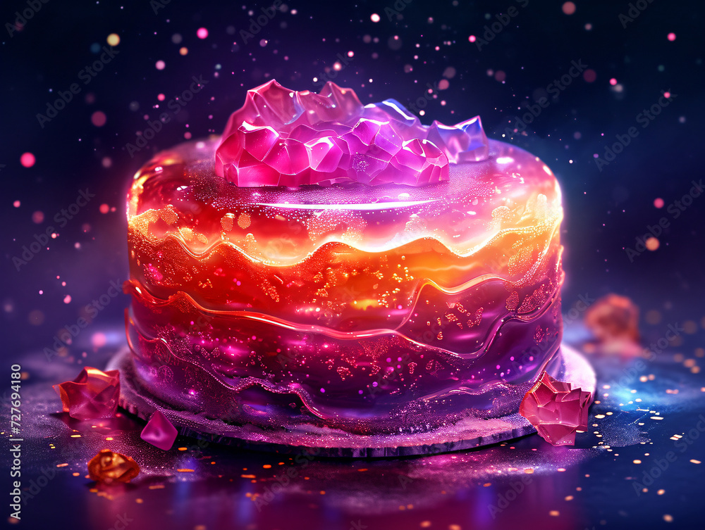 A translucent jelly, shaped like a jellybaby, contains a galaxy of pink ...