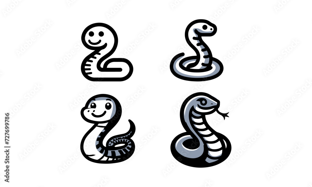 minimal snake logo icon set , black and white snake minimal logo icon ...