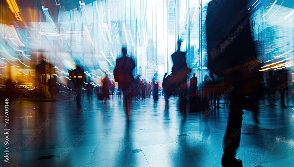 A prolonged exposure photograph capturing the swift movement of a crowd ...