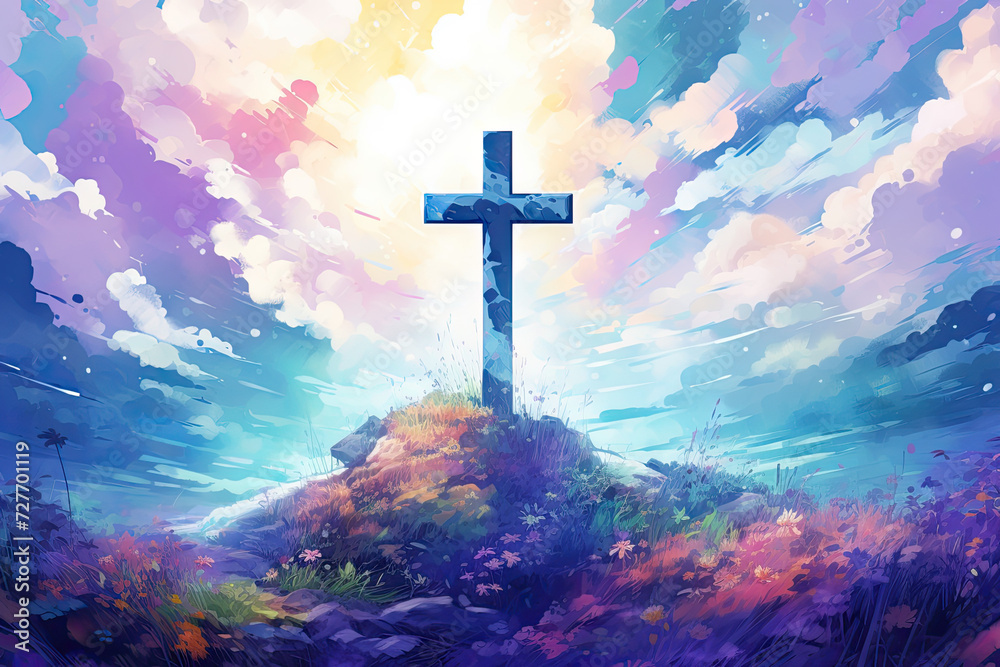 Brightly colored cross with room for text created with Generative AI ...