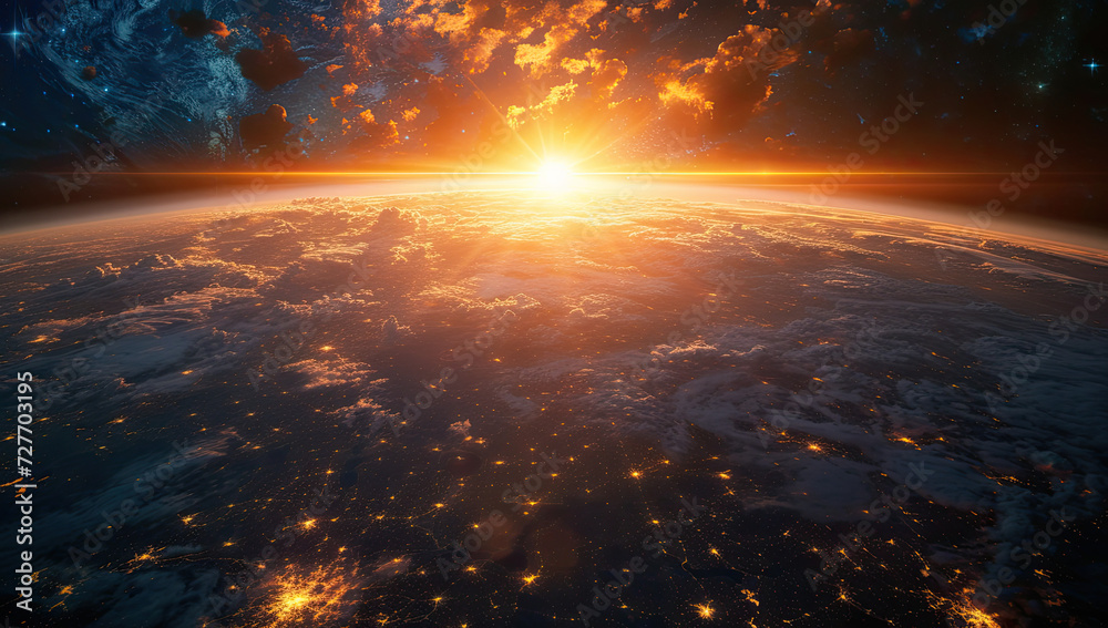 A sweeping panoramic perspective of the Earth as seen from space ...