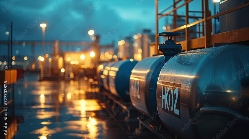 refinery at night,H2 storage tanks, Hydrogen renewable energy ...