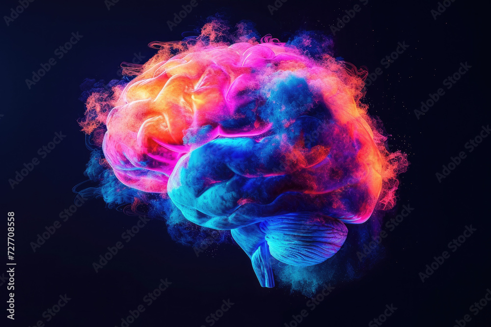 Concept art of a human brain boiling and exploding with creativity and ...