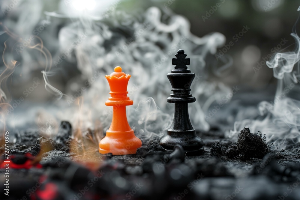 Conflict resolutions two chess pieces king and queen fight. Stock ...