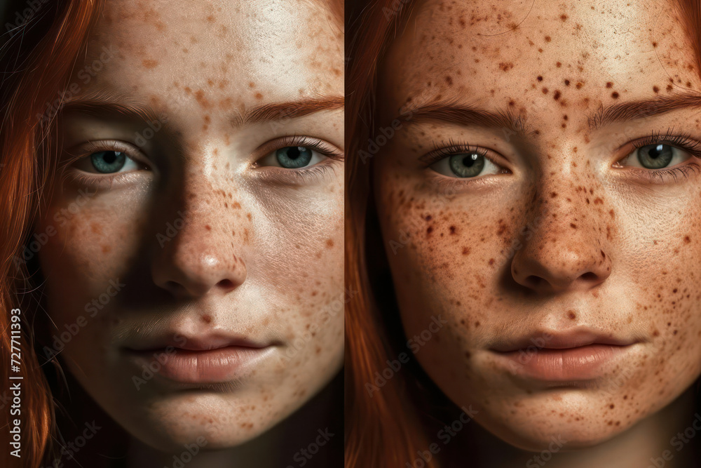 Image before and after spot red scar acne pimples treatment on face ...