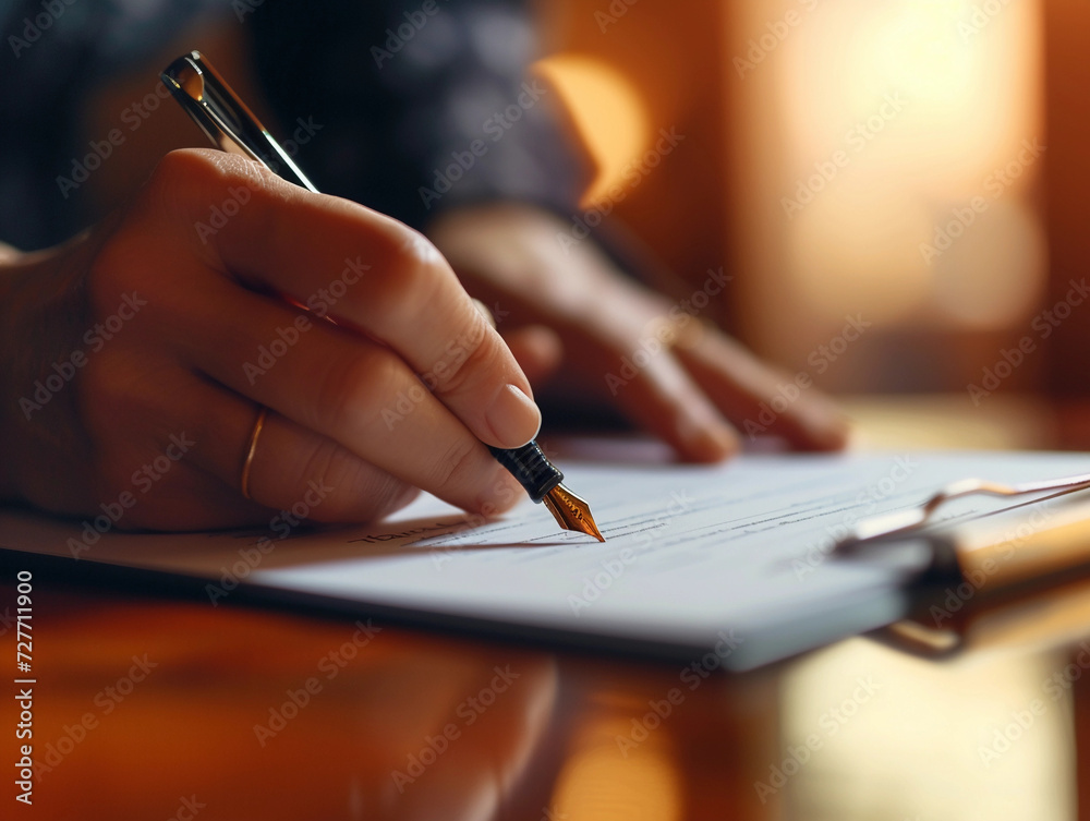 hand signing a compliance agreement, focusing on the intricacies of the ...