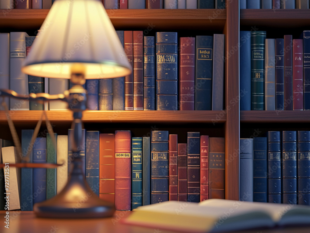 legal compliance bookshelf, with a focus on the spines of various thick ...