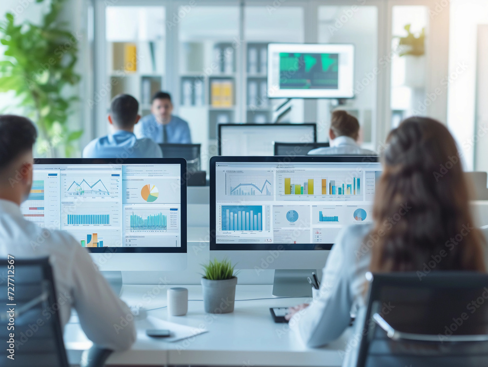 bustling digital marketing office, with a team engaged in content ...