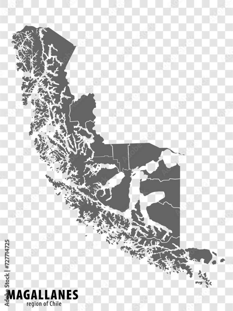 Blank map Magallanes Region of Chile. High quality map Magallanes with ...