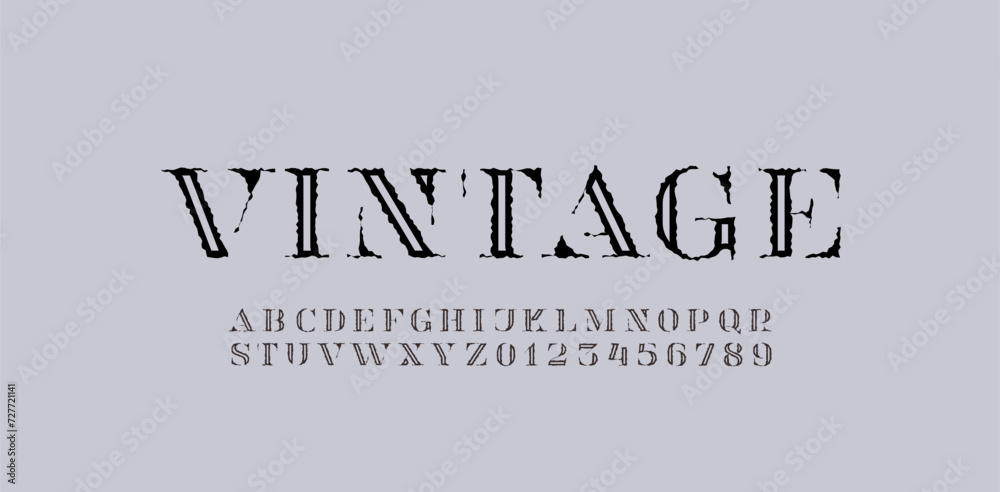 Old alphabet serif decorative creative textured contour font, retro ...