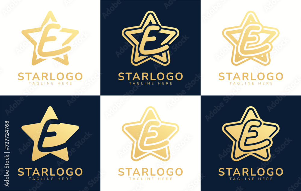 Set of star logo with the letter E. This logo combines letters and star ...