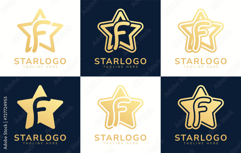 Set of star logo with the letter F. This logo combines letters and star ...