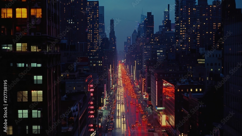 magical transition from day to night in a bustling city, where the ...