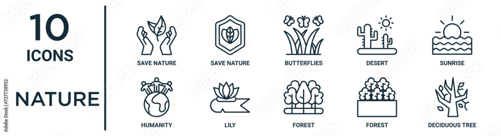 nature outline icon set such as thin line save nature, butterflies ...