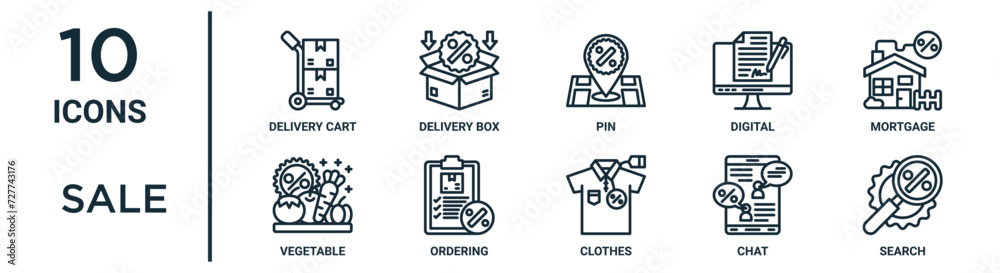 sale outline icon set such as thin line delivery cart, pin, mortgage ...