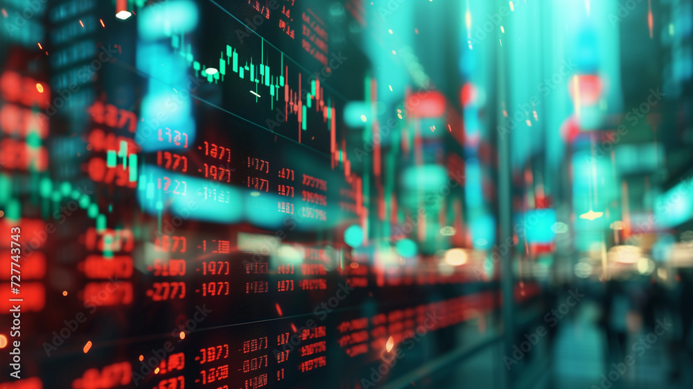 Digital screens display surging stock market graphs, with traders ...