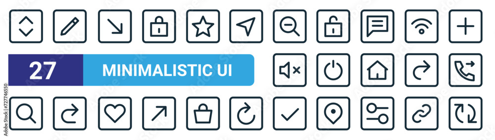 set of 27 outline web minimalistic ui icons such as sorting, edit ...